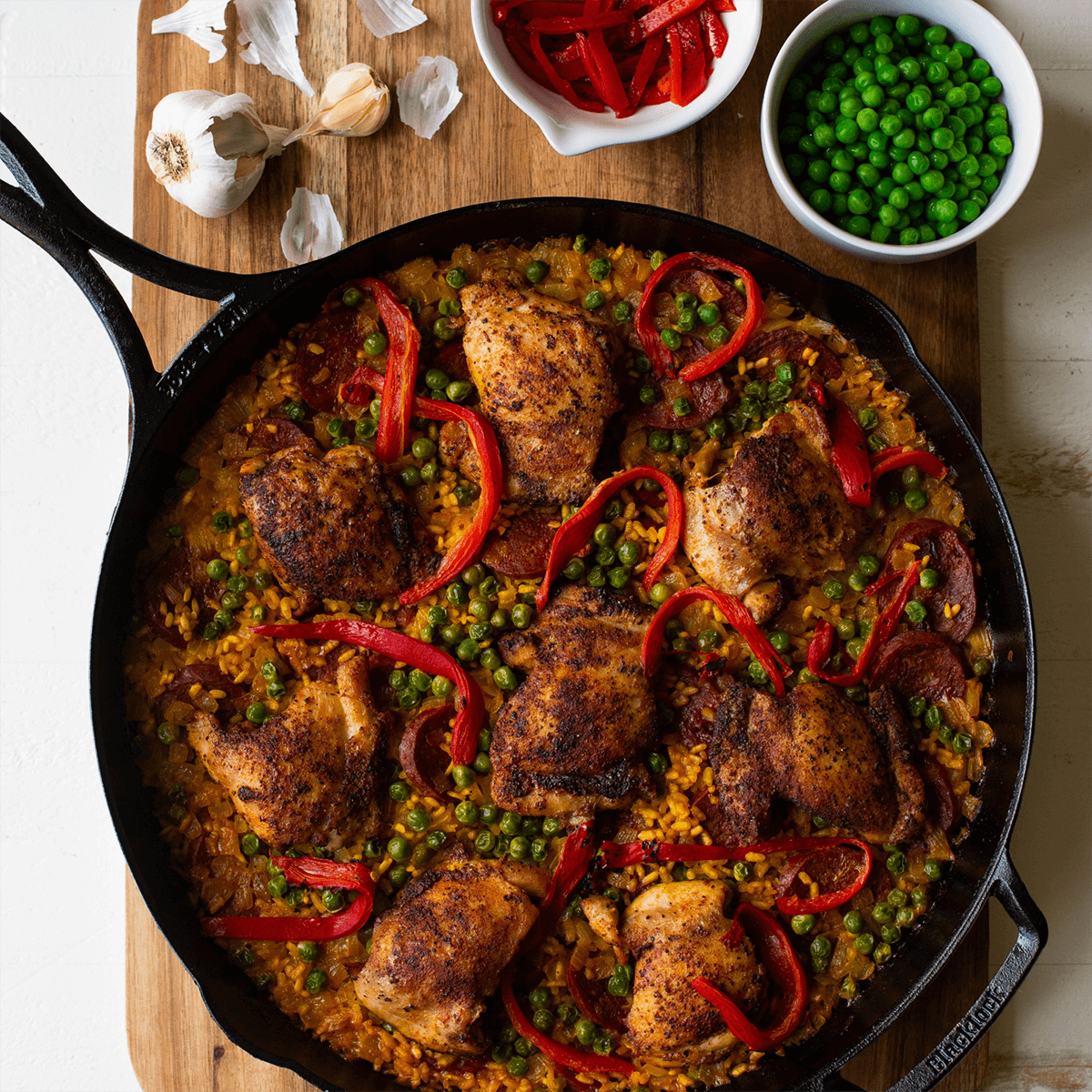 Chicken and Chorizo Paella | Blacklock Triple Seasoned Cast Iron